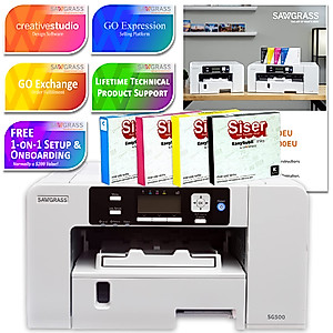 Sawgrass UHD SG500 Sublimation Printer Starter Bundle with Easysubli Ink Set, 300 Sheets of Sublimation Paper, Tape, & Blanks
