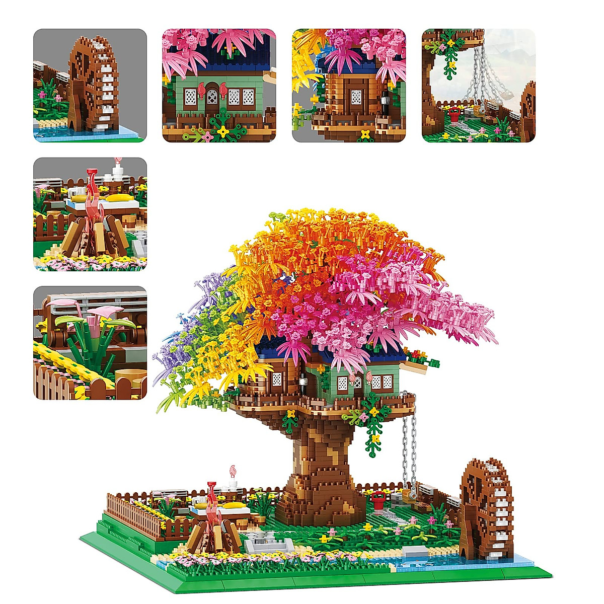 Kadablk Rainbow Flowers Building Block with Light,Sakura Cherry Blossom Bonsai Tree House Construction Set,4451 PCS Mirco Blocks Architecture for Adults and Teens