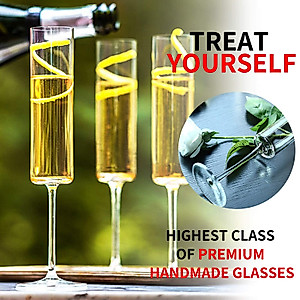 YINUOWEI Champagne Flutes - Crystal Champagne Glasses Set of 8 Modern Hand Blown Champagne Flutes Elegant Lead-free Premium Gifts for Weddings, Anniversaries, Christmas -6.3 fl oz, Clear