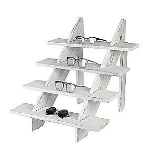 woodsky White 4-Tier Retail Display Tables Wooden Stand with Portable Shelves for Products Display Craft Show Rack for Tabletop, Countertop, Farmers Market, Tradeshows, Vendor Riser