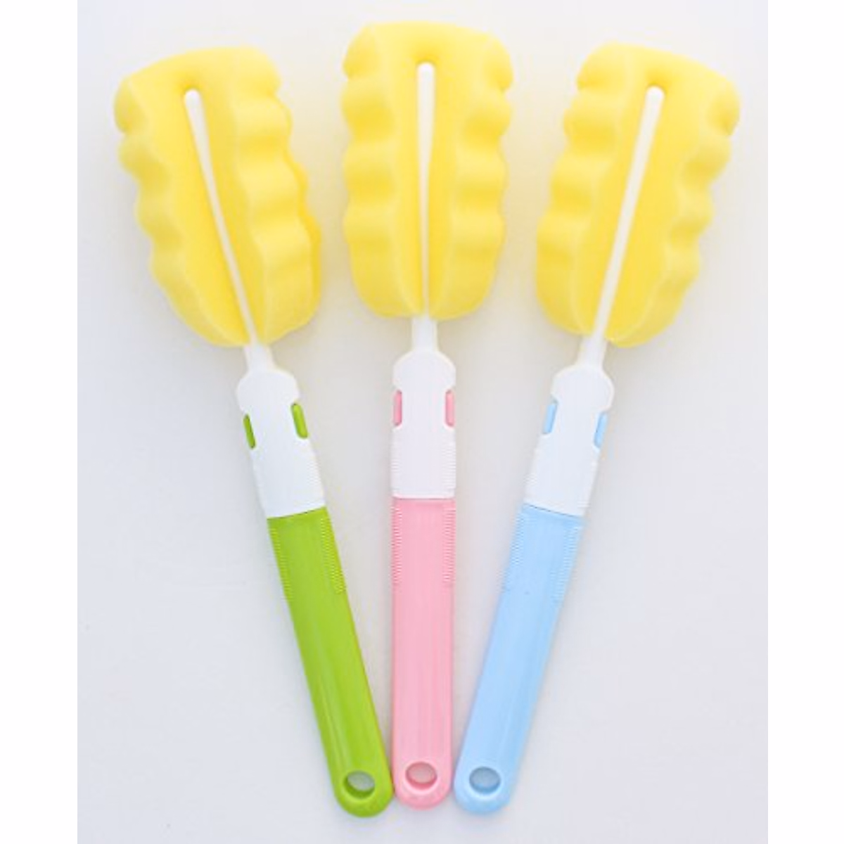 MoomooBaby Triple Baby Bottle Cleaner Brush Set - Includes Baby Bottle Brush Cleaner, Nipple Brush & Straw Cleaning Brush - Eco-Conscious Plastic Handle with Non-Slip Grip, Replaceable Sponges - Blue