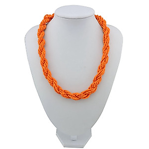 Bocar Fashion Seed Beads Statement Twist Collar Necklace (NK-10408-orange)