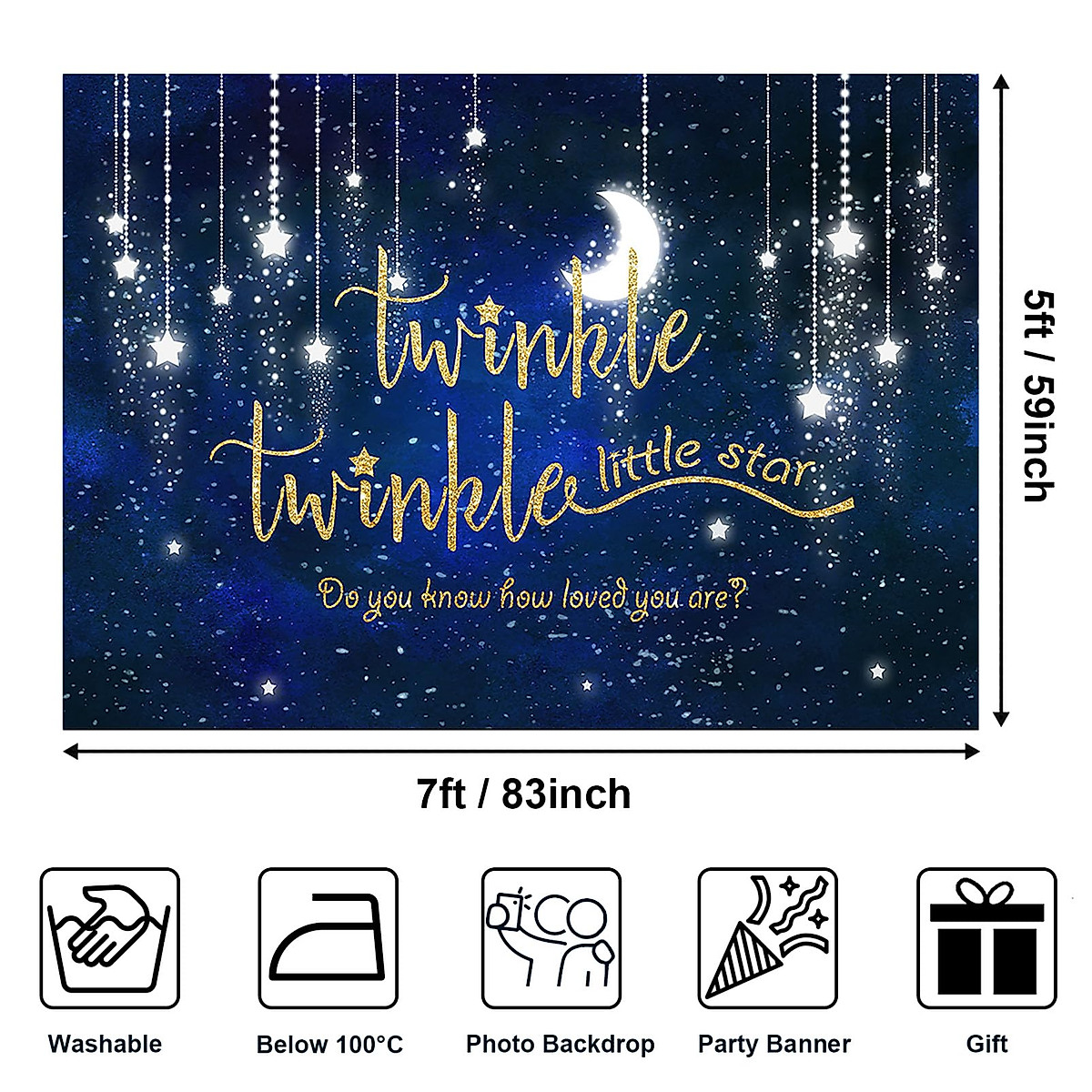 Mehofoto Twinkle Twinkle Little Star Backdrop Shinning Star and Moon Navy Blue Galaxy Sky Little Star Baby Shower Background 7x5ft Glitter Little Star Birthday Baby Shower Decoration Supplies