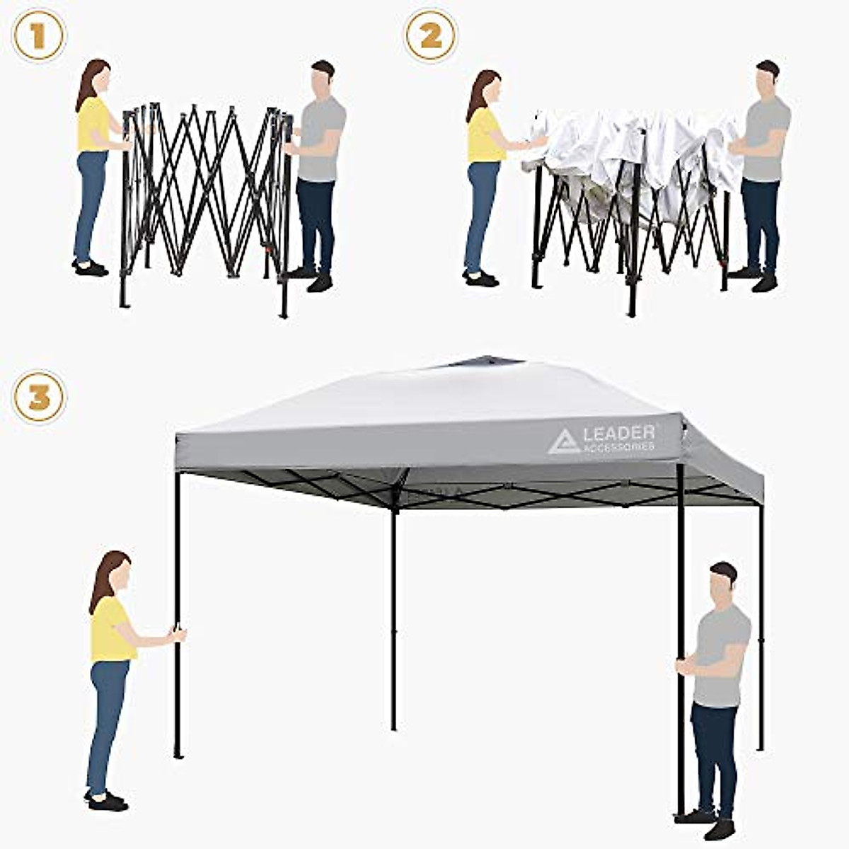 Leader Accessories Silver Pop-Up Canopy Tent 10'x10' Canopy Instant Canopy Straight Leg Shelter with Wheeled Carry Bag, with 4pcs Sandbags