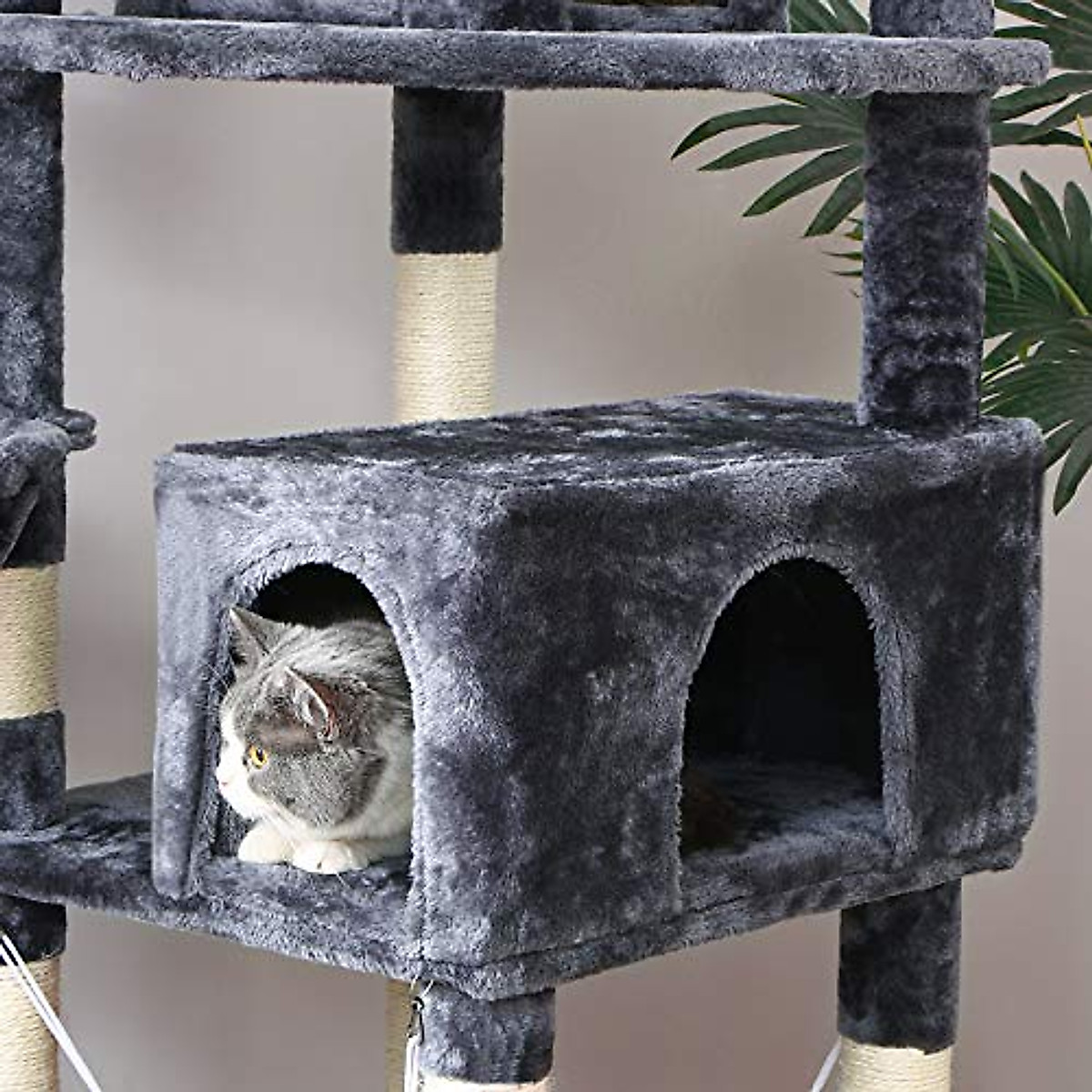 BEWISHOME Cat Tree 66.3 Inch Multi-Level Large Cat Tower with Plush Top Perches, Sisal Scratching Post Cat Play House Kitty Activity Center MMJ14H