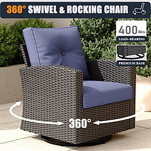 KHOLH Patio Furniture Set with Fire Pit Table, 15 Pieces Outdoor All-Weather Wicker Conversation Sectional Chair Sofa Set with 4 Swivel Chairs