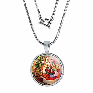 GRAPHICS & MORE Christmas Holiday Santa Delivering Toys 0.75" Pendant with Sterling Silver Plated Chain
