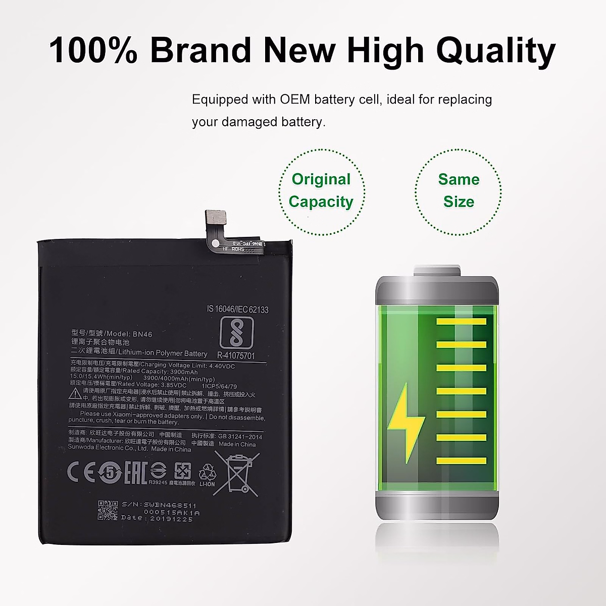 MAXSHARKS New Upgraded Battery for Redmi 7 / Redmi Note 8 & Note 8T, BN46 Replacement Battery Compatible with Redmi 7 / Redmi Note 8 & Note 8T, with Repair Tools