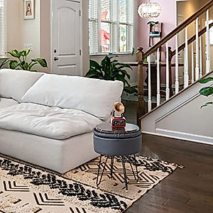 Cpintltr Faux Leather Storage Ottoman Round Footrest Stool Multifunctional Upholstered Ottoman with Metal Legs Modern Vanity Stools Tray Top Coffee Table Suitable for Living Room Bedroom Black