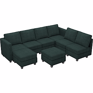 Belffin Oversized Modular Couch with Storage Ottoman Large Corduroy Sectional Couch with Chaise Convertible Modern Sectional Sofa Couch Dark Green