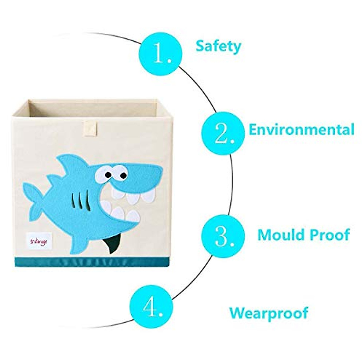 VMOTOR Foldable Animal Canvas Storage Toy Box/Bin/Cube/Chest/Basket/Organizer for Kids, 13 inch(Shark)