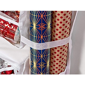 Gift Wrap Organizer - Storage for Wrapping Paper (All Sized Rolls), Gift Bags, Bows, Ribbon and More - Organize Your Closet with this Hanging Bag & Box to Have Organization, Clear Pockets & Hook Hangs