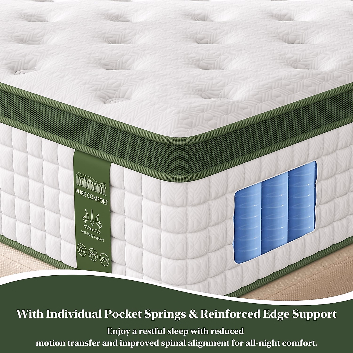 Twin Mattress, 10-Inch Plush Luxury Hybrid Mattress, Fiberglass-Free Mattress in a Box with Gel Memory Foam, Individual Pocket Spring for Motion Isolation-Edge Support,CertiPUR-US,100 Nights Trial