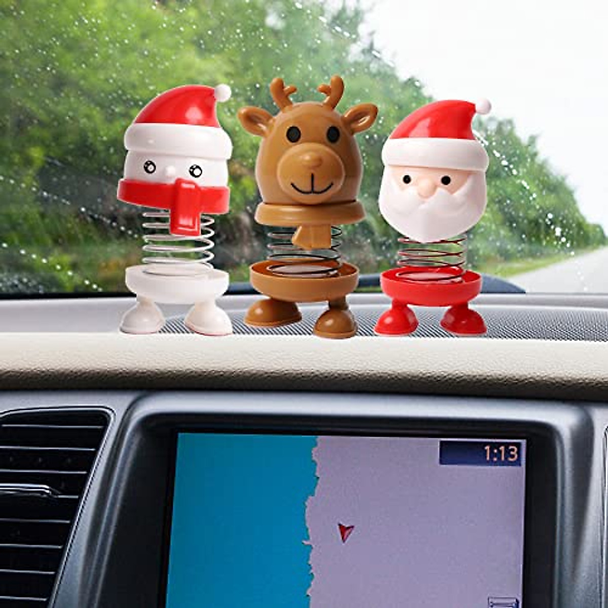 PHEZEN Car Bobble Head Doll Ornament Car Dashboard Bobblehead Decorations Christmas Elk Santa Claus Snowman Figurine Toy Shaking Head Dolls Figurine Creative Party Decorative Desktop Ornaments