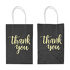 DjinnGlory 100 Pack Small Black Thank You Paper Gift Bags with Handles for Small Business, Shopping, Wedding, Baby Shower, Party Favors (9''x5.5''x3.15'', Black)