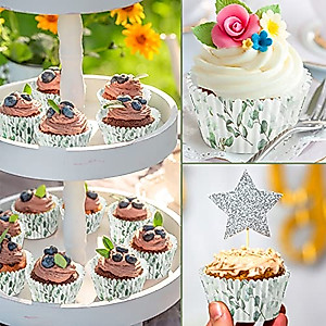 WILLBOND 300 Pieces Greenery Cupcake Liners Greenery Cupcake Wrappers Baking Cups Baking Liners Holders for Baby Shower Wedding Bridal Showers Birthday Party Decorations
