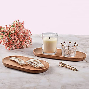 Eiyye Mini Serving Tray Small Wooden Plate Oval Wood Tray, Set of 2 Wooden Snack Tray Dessert Tableware Decorative Tray for Jewellery Key Coin