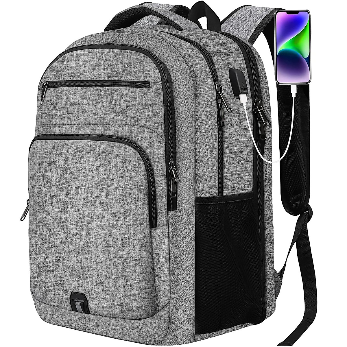 42L Extra Large Backpack, Anti Theft TSA Flight Approved Laptop Backpack for Men Women, 17.3 Inch Business Computer Backpack with USB Port, Water Resistant Teacher Nurse Travel Weekender Daypack, Grey
