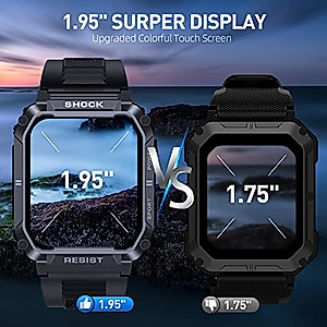 PUREROYI Military Smart Watches for Men,1.95'' 5ATM Waterproof Watch with Bluetooth Call (Answer/Make Calls), 123 Sports Modes Fitness Tracker Tactical Smartwatch for iPhone Android Phone