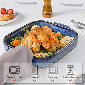 KOOV Ceramic Bakeware, 8x8 Baking Dish, Square Baking Pan, Ceramic Baking Dish, Brownie Pans for Cake Dinner, Kitchen, Reactive Glaze (Nebula Blue)