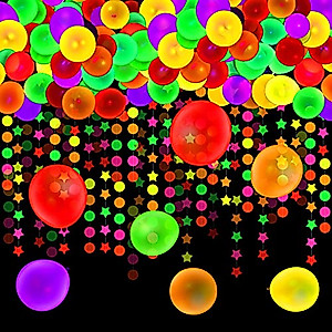 100 Pieces Glow in The Dark Balloons UV Neon Balloon Glow Garland Kit and 53 ft Neon Streamers Paper Glow Garland Decorations for Birthday, Wedding, Black Light Party Supplies (Classic Style)