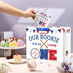 Large Baseball 1st Birthday Gift Bags with Card Tissue Paper 1st Birthday Gift Wrapping Bags Rookie of The Year Baseball First One Year Old Birthday Decorations Boys Girls Christmas Baby Shower Sport Party Supplies