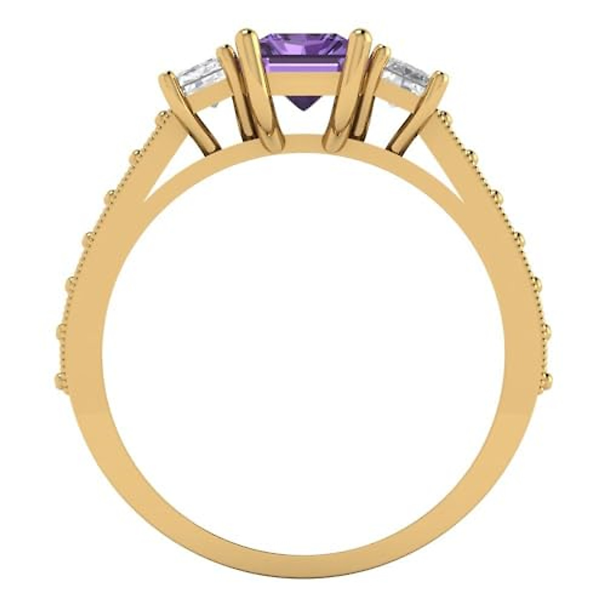 Clara Pucci 1.82 ct Emerald Cut Solitaire 3 stone Accent Created Alexandrite Engagement Anniversary Bridal Ring 18K Yellow Gold 6.75