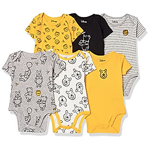 Amazon Essentials Disney | Marvel | Star Wars Unisex Babies' Short-Sleeve Bodysuits, Pack of 6, Winnie the Pooh Oh Bother!, 12 Months