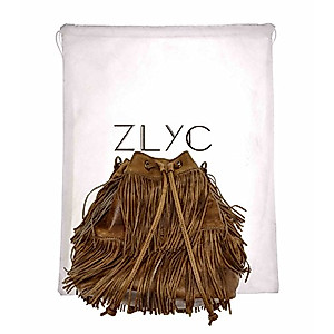 ZLYC Women Handmade Dip Dye Leather Bohemian Fringe Tassel Drawstring Bucket Bag, Brown