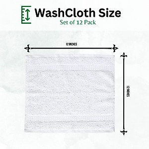 GOLD TEXTILES Premium Washcloths Towel Set (48 Pack, White, 12x12 Inches) Multi-Purpose Soft, Machine Washable Sports & Workout Towels (Pack of 48-12x12)