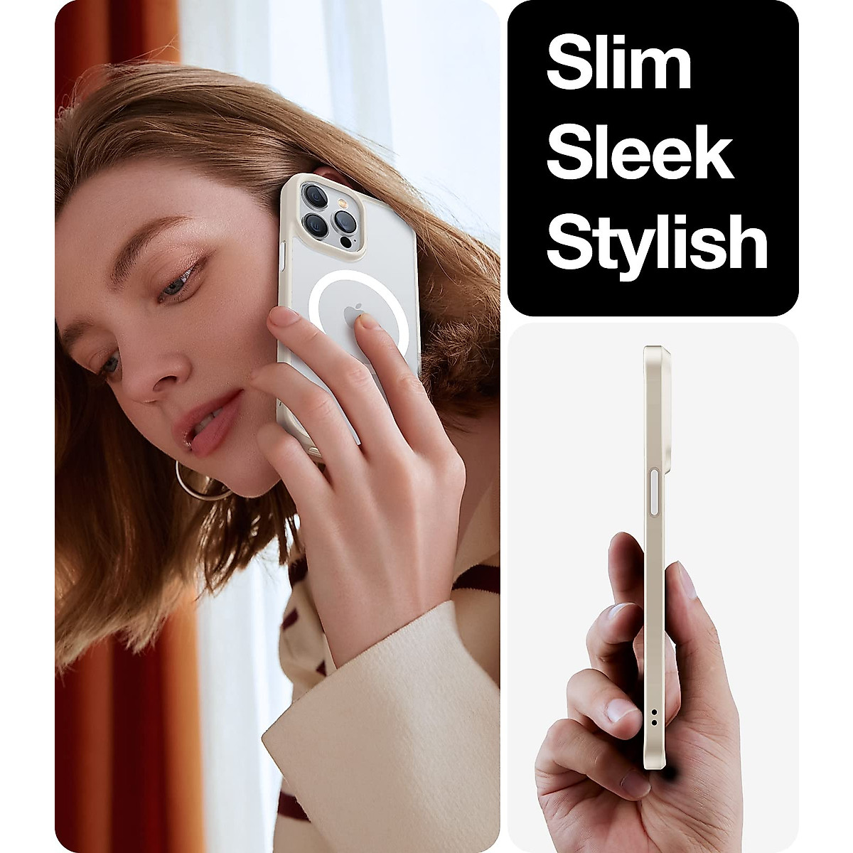 TORRAS Magnetic Designed for iPhone 13 Pro Max Case, [Military Grade Drop Tested] [Compatible with MagSafe] Shockproof Translucent Hard Back Soft Slim Protective Case for iPhone 13 Pro Max, Cream