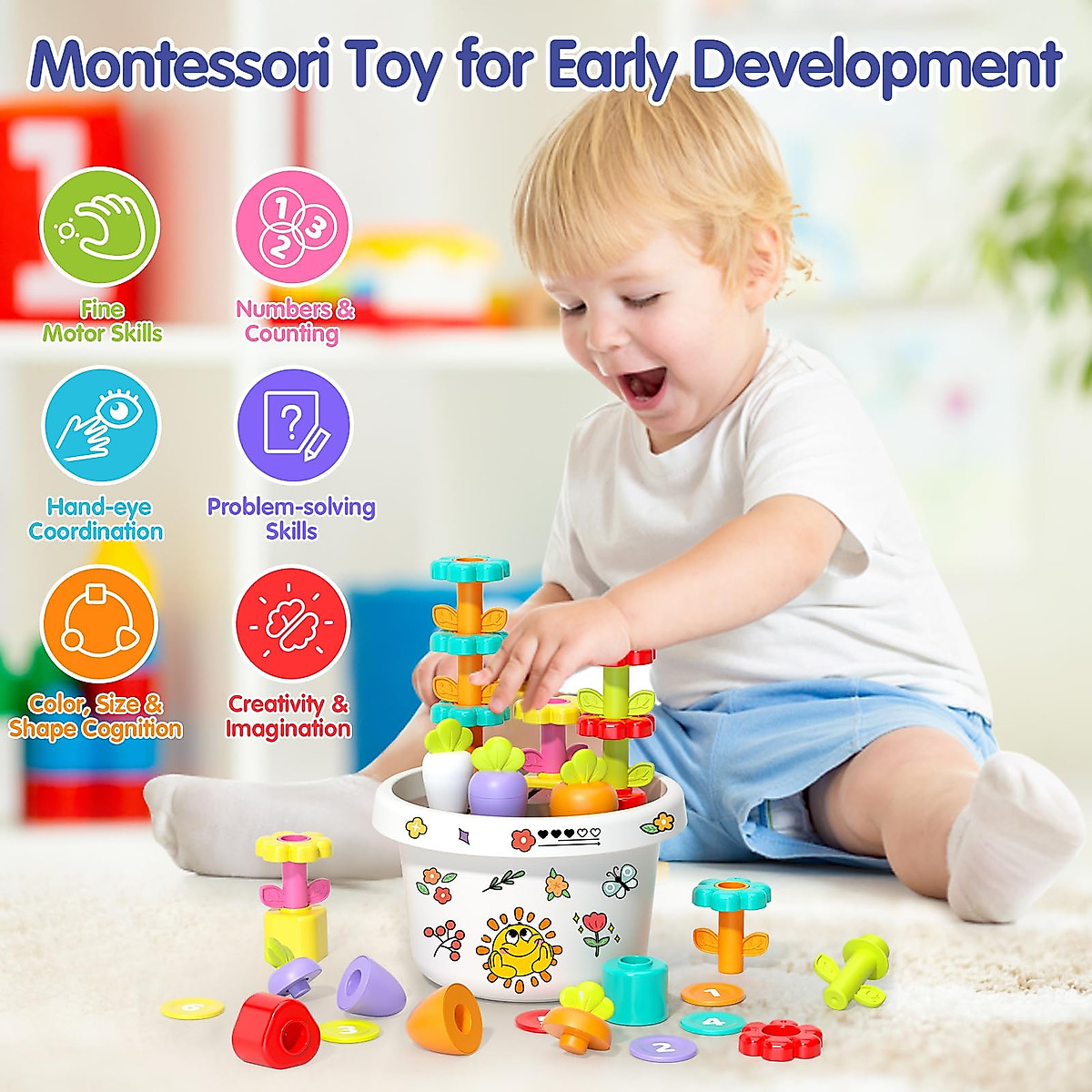 Baby Toys 6 to 12 Months - High Chair Toys with Powerful Suction Cups, Baby Rattles Shaker, Turn, Suction Toys for Baby 0-6-12-18 Months, Gift for Baby Boy & Girl