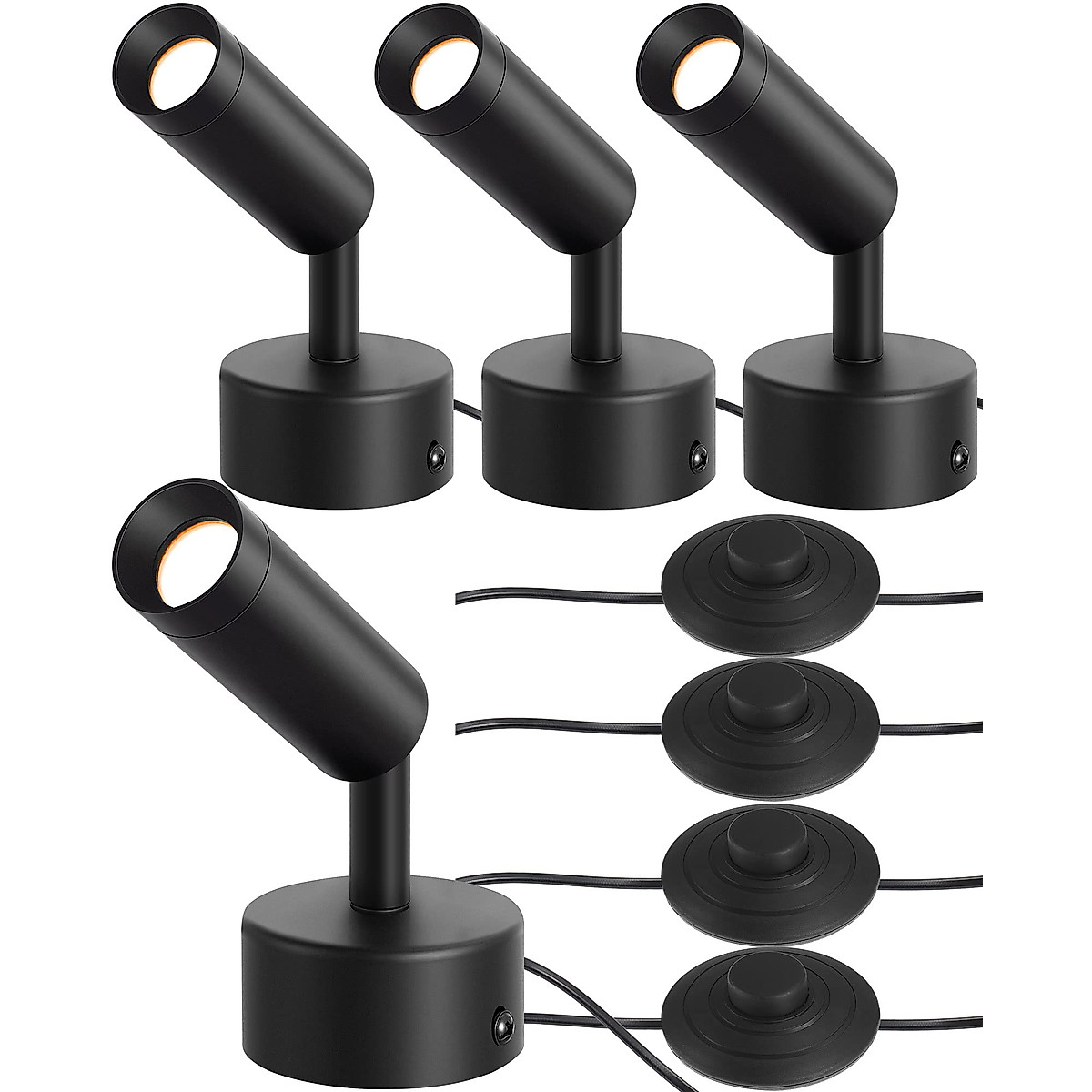 Fabbay 4 Pcs Spot Lights Indoor LED Spotlight Multi Purpose Indoor Plant Lights Portable Uplights Warm Accent Light 3W 3000K Warm Spotlight Lamp for Table Wall Decoration, Black