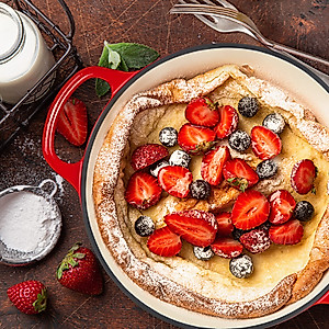 Miereirl 6 QT Enameled Dutch Oven Pot with Lid, Cast Iron Dutch Oven with Dual Handles for Bread Baking, Cooking, Non-stick Enamel Coated Cookware (Red)