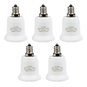 Newhouse Lighting Candelabra to Standard Light Bulb Socket Adapter, 5-Pack - A1226E-5, White