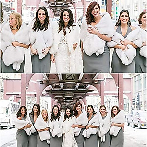 Yfe Women's Faux Fur Wraps and Shawls Wedding Fur Stole Shrug 1920 Faux Fur Scarf Coat (White)