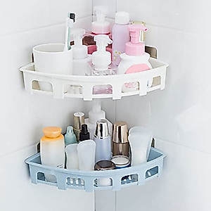 LAPUTA Wall Mount Organizer,Shower Caddy Punch-Free Plastic Wall Corner Triangle Shampoo Holder with Drain Design for Kitchen, Bathroom, Cabinet, Toilet, Office Beige One Size