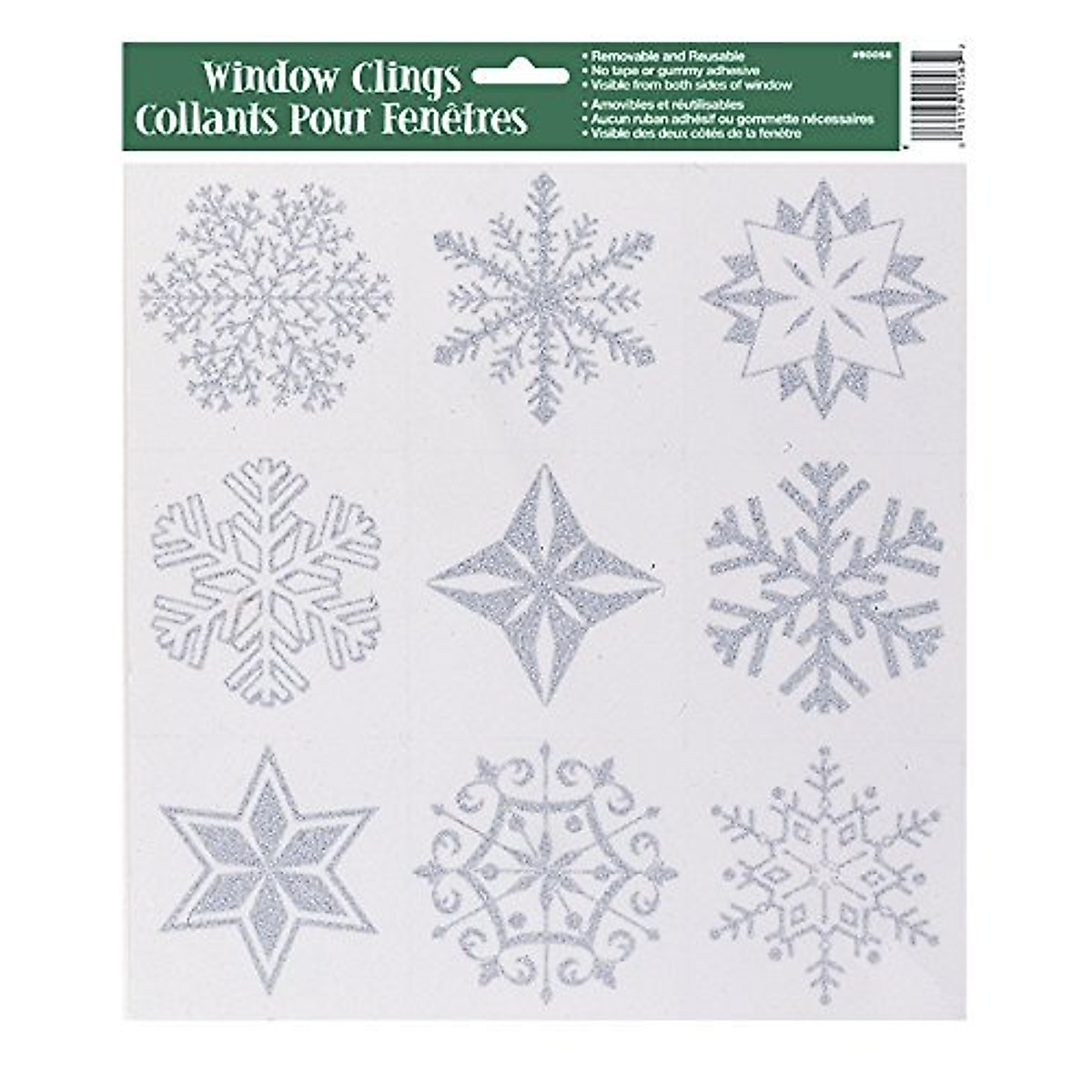 Unique Glitter Snowflakes Window Clings, Assorted Designs, Silver