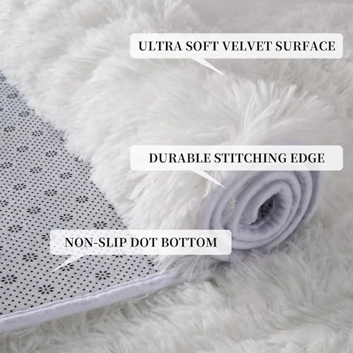 Zacoo Runner Rug for Bedroom 2x6 Soft Fluffy Area Rugs Shaggy Throw Carpet for Hallway Bedside Non Slip Plush Furry Floor Cover for Entryway Nursery Kids Room Living Room Decor, White