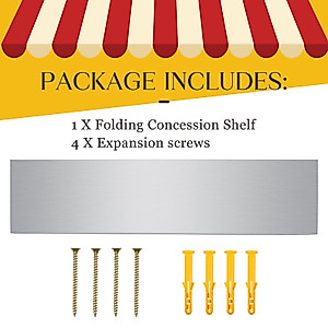 Vercraft 1 Pack Stainless Steel Shelf Folding Concession Wall Mounted Shelves Commercial Serving Stand Shelves for Food Truck Trailer Windows Restaurant Kitchen Home Utility Room Garage (12"x47")