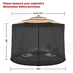 COOSHADE 9-11FT Patio Umbrella Netting with Zipper Door and Water Tube Black