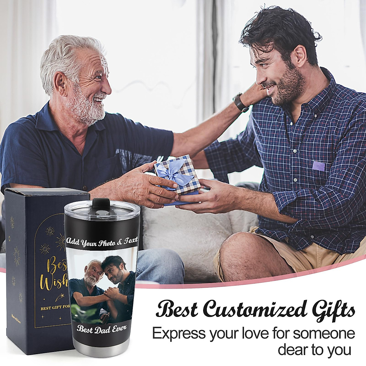 GifXify Personalized Coffee Tumbler with Picture & Text - Personalized Travel Coffee Mug - Custom 20oz Stainless Steel Tumbler Cup with Lid - Custom Cup Gift for Dad, Mom, Friends