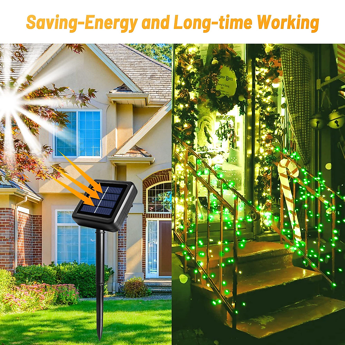 KNONEW Solar String Lights Outdoor [2 Pack] 72FT 200 Led Solar Fairy Lights with 8 Lighting Models, Waterproof Copper Wire Solar Powered Light for Garden Patio Tree Wedding Party Holiday Decor, Green