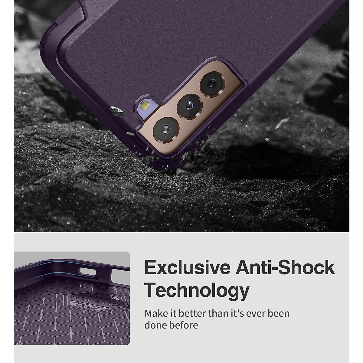 SURITCH for Samsung Galaxy S21 Case 6.2 Inch (Only), (2 Front Frames) Full-Body Heavy Duty Rugged Shockproof Phone Cover with Built-in Screen Protector, Dark Purple