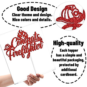 Congrats Firefighter Cake Topper, Congrats Firefighter Cake Topper, Congratulations Future Fireman, Fire Academy Graduation Party Decoration Supplies, Red Glitter
