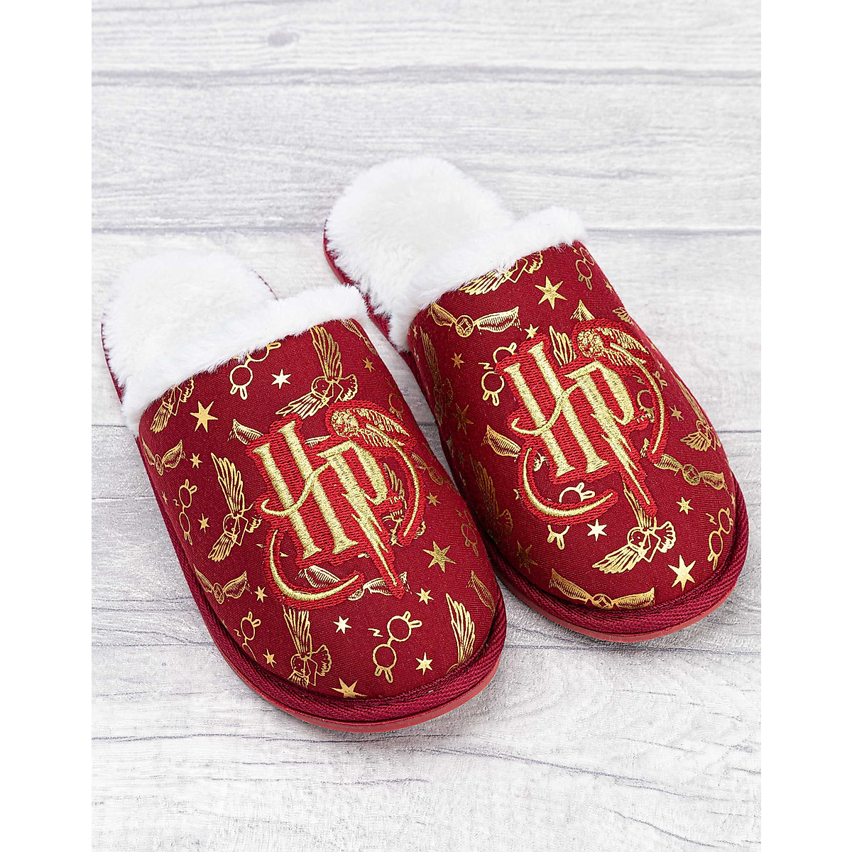 Harry Potter Slippers Womens Ladies Slim Fit Fluffy Red House Shoes