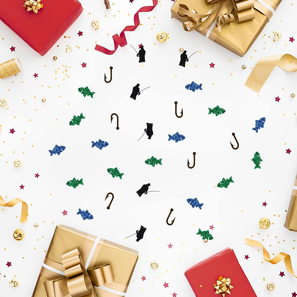 Kimini-Ki Fishing Table Confetti, 100 Pieces Glitter Fisherman Theme Birthday Retirement Party Table Confetti, Men's Birthday Party Table Scatter Confetti Decorations