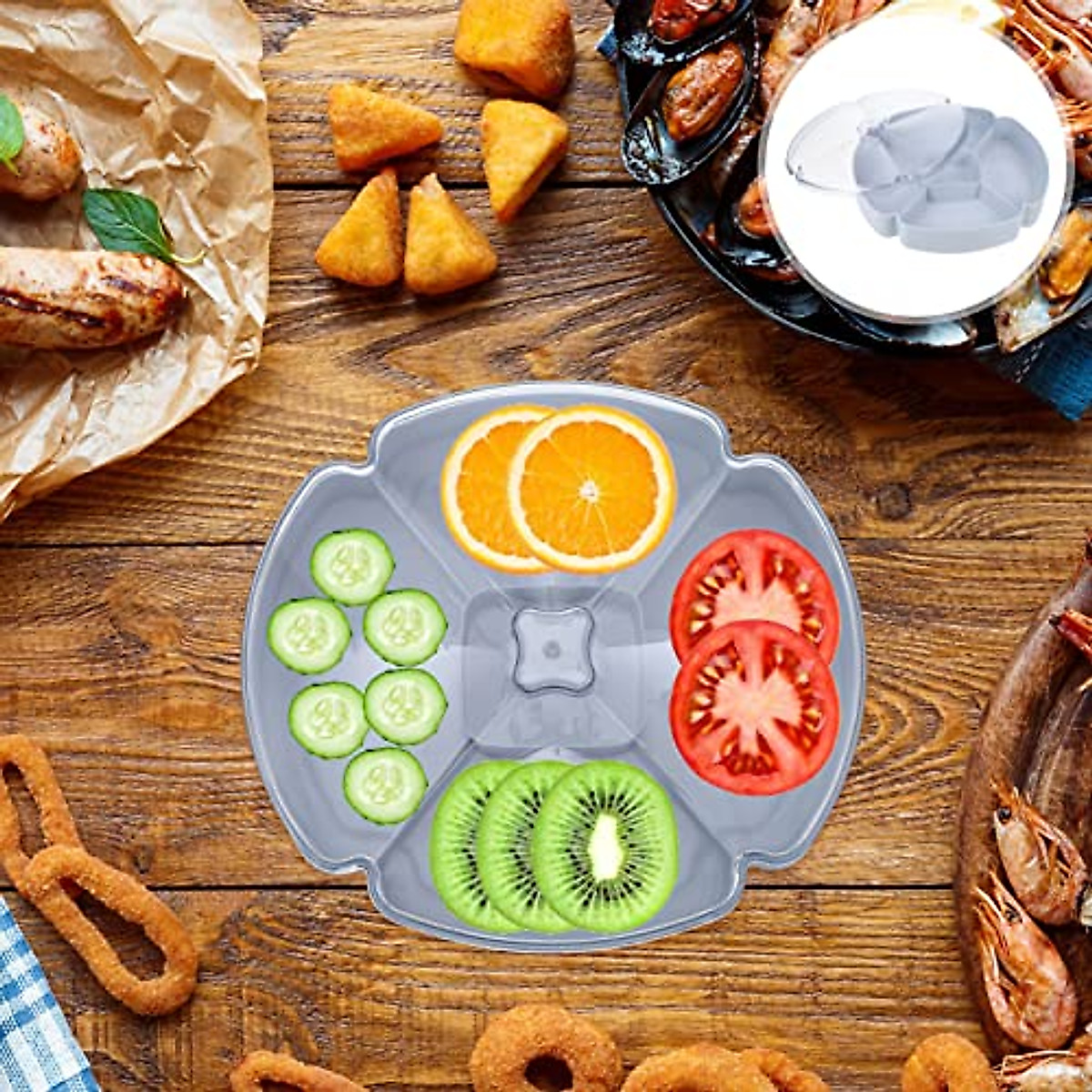 UPKOCH Chips Serving Trays Dry Food Snack Tray Blue: Portable Food Serving Tray with Lid Multi Grid Dry Fruit Tray Snacks Plate for Veggies Candy Plastic