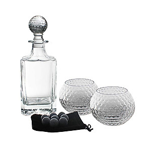 Golf Ball Whiskey Glass and Decanter Set by The Perfect Shot Whiskey Co. | Perfect Golf Gift Decanter Gift Set | Decanter, 2 Golf Ball Whiskey Glass, 8 Whiskey Stones and Gift Box