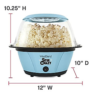 West Bend PC8270BL13 Stir Crazy Hot Oil Popcorn Popper, Popcorn Maker Machine with Large Serving Bowl Lid and Stirring Rod, 6 Qt, Blue